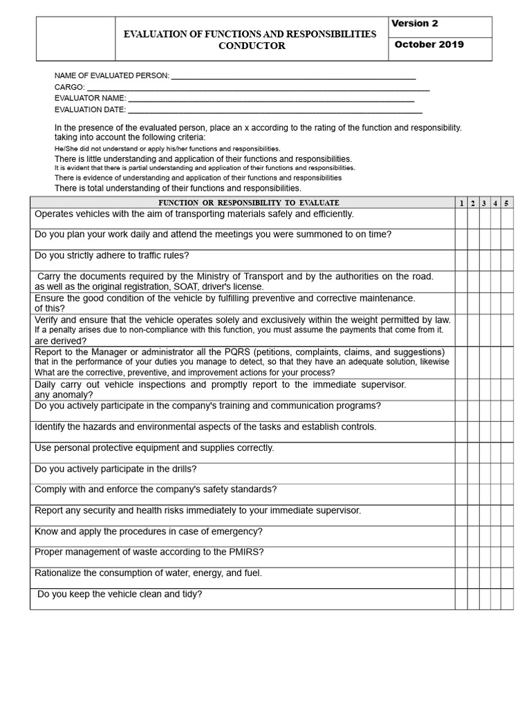 Evaluation of Functions and Responsibilities of The Driver | PDF ...
