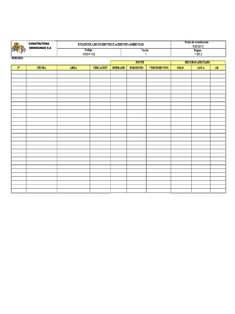 HSE-F-102 Estatística de Inc e Acc Amb.xls | PDF