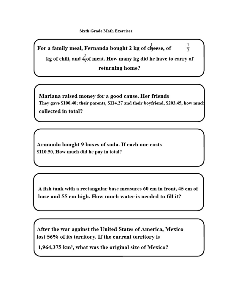 Sixth Grade Math Exercises | PDF