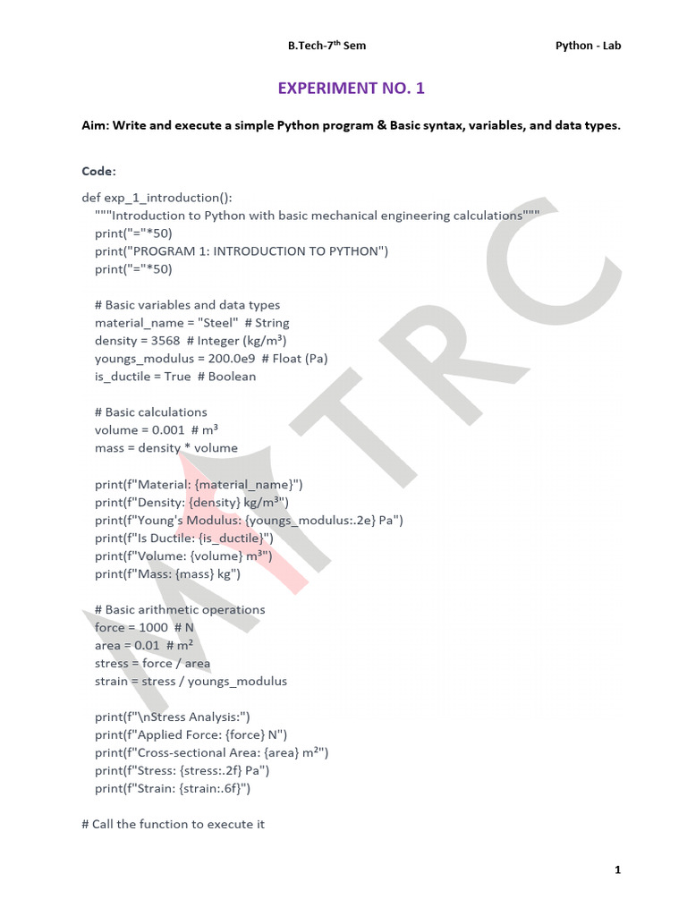 Experiment No. 1 Python Lab | PDF