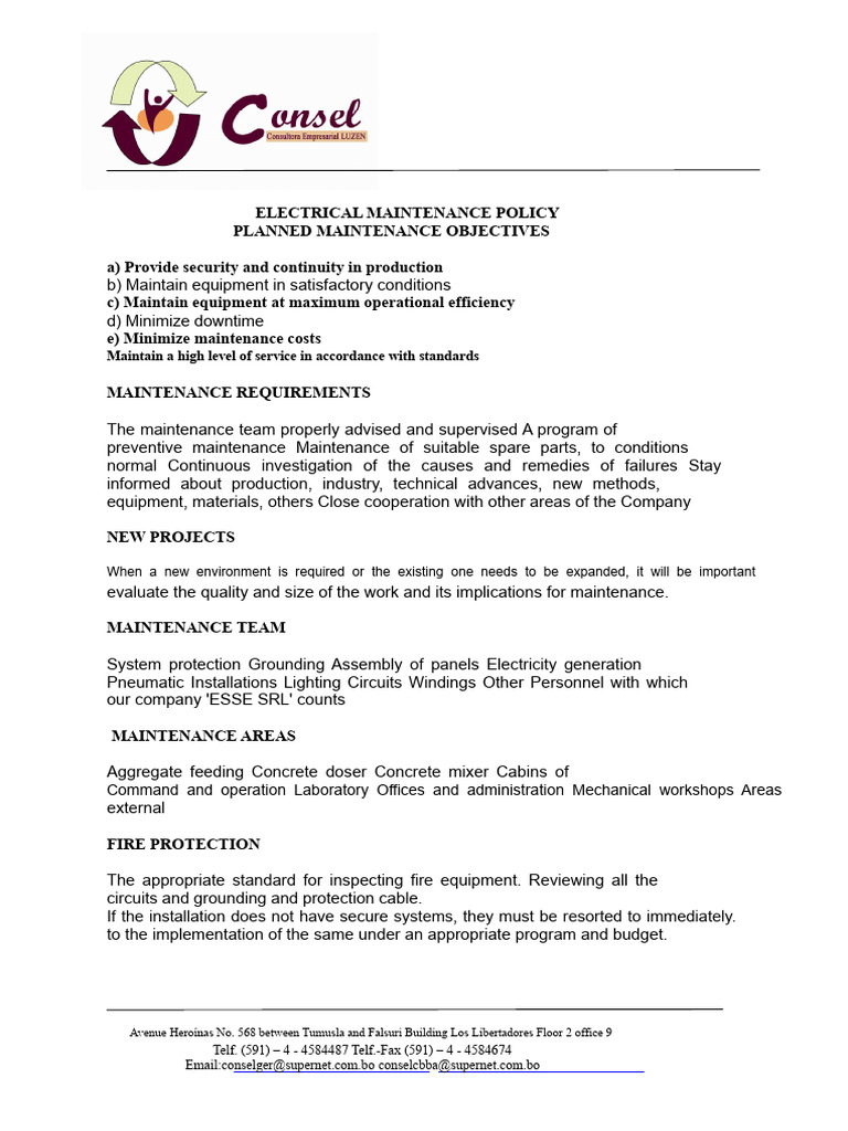 Electrical Maintenance Policy Overview | PDF