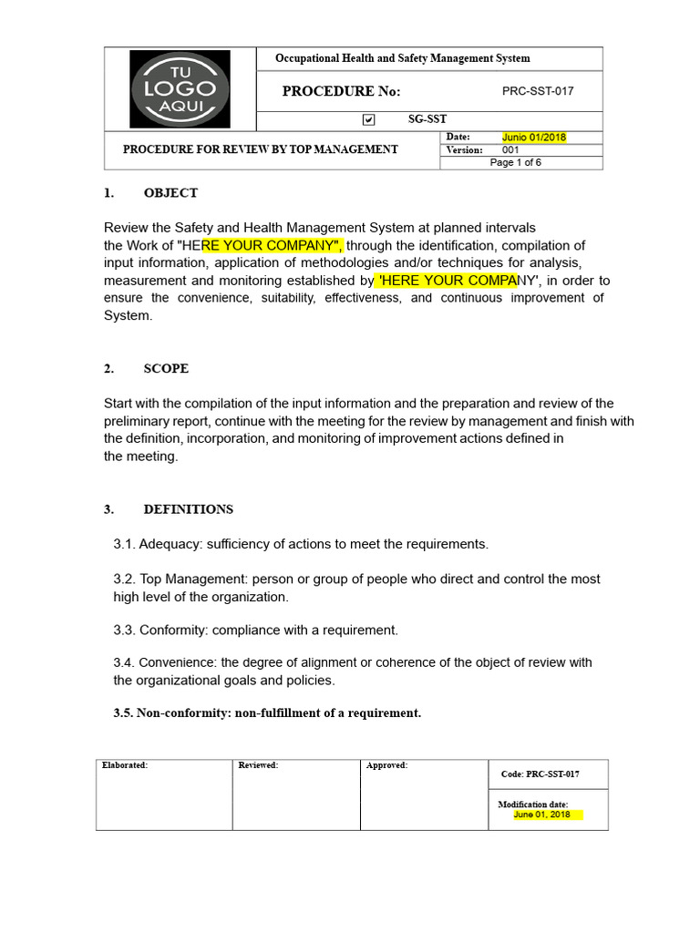 Management Review Procedure | PDF | Occupational Safety And Health | Safety