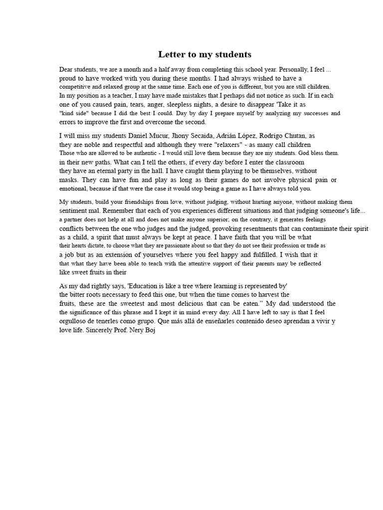 Letter To My Students | PDF