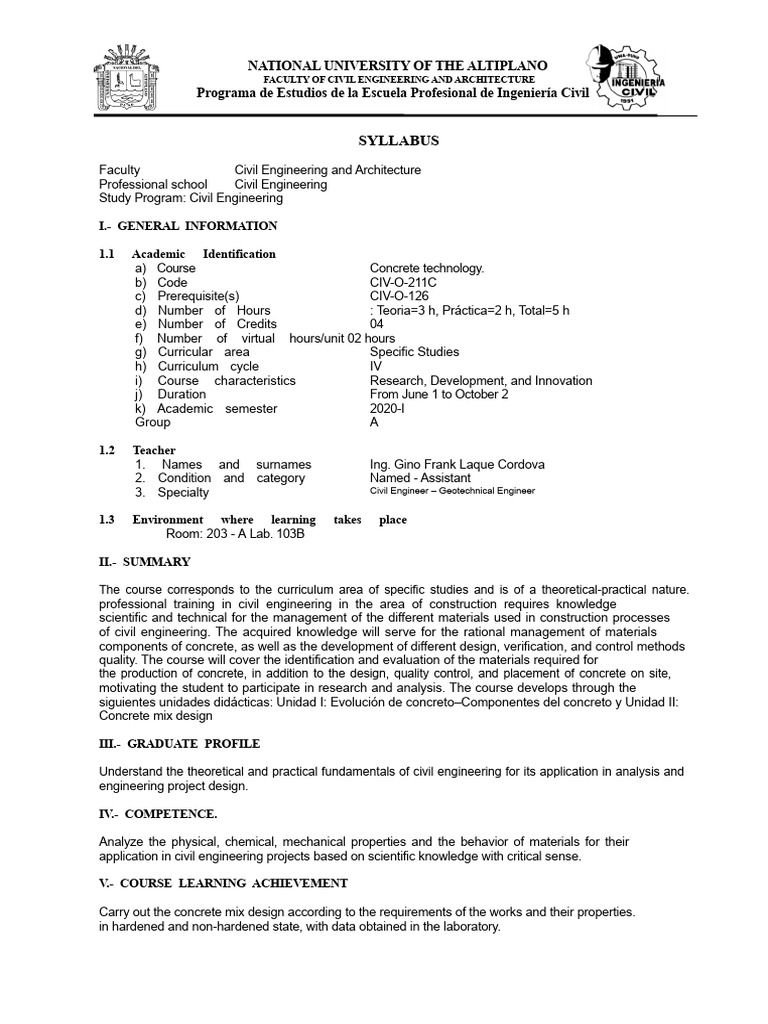 Syllabus Concrete Technology | PDF | Concrete | Engineering