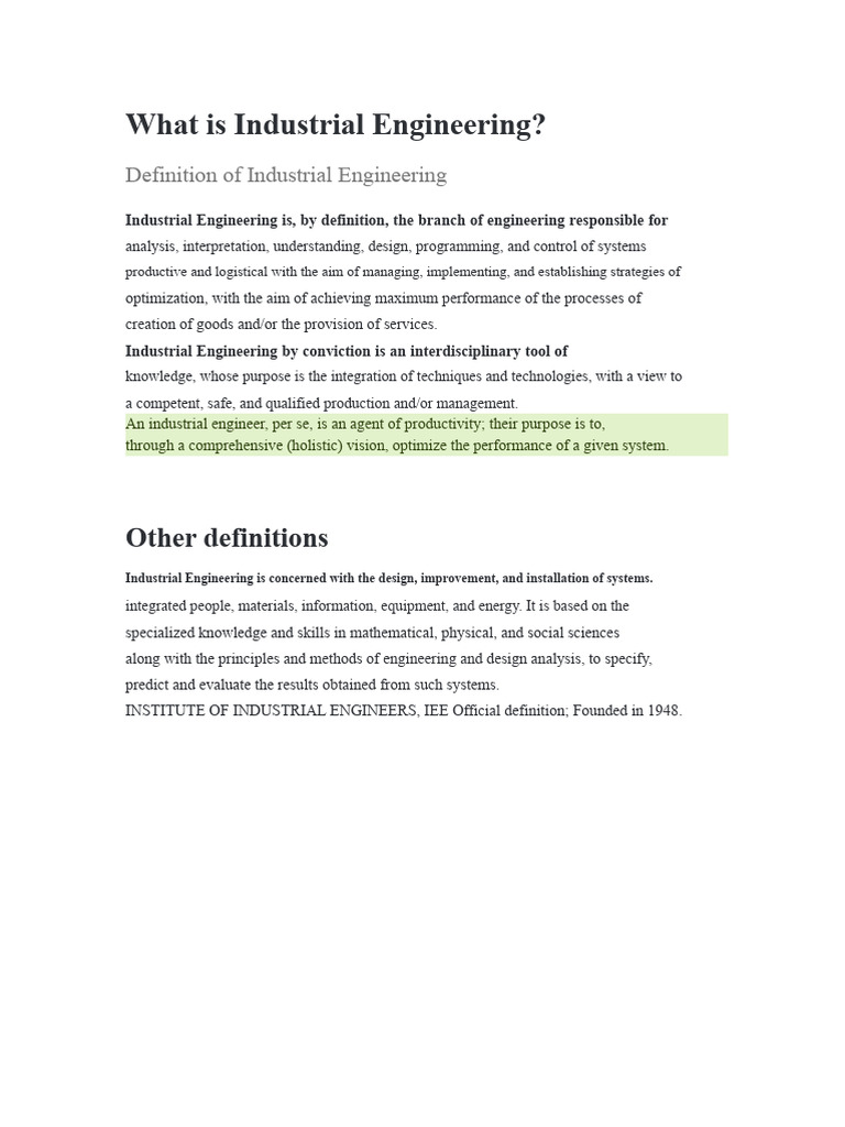 What Is Industrial Engineering | PDF | Industrial Engineering | System