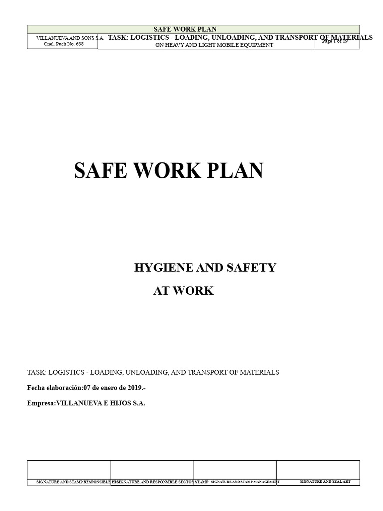 Safe Work Plan - Light and Heavy Mobile Equipment - 2019 | PDF ...