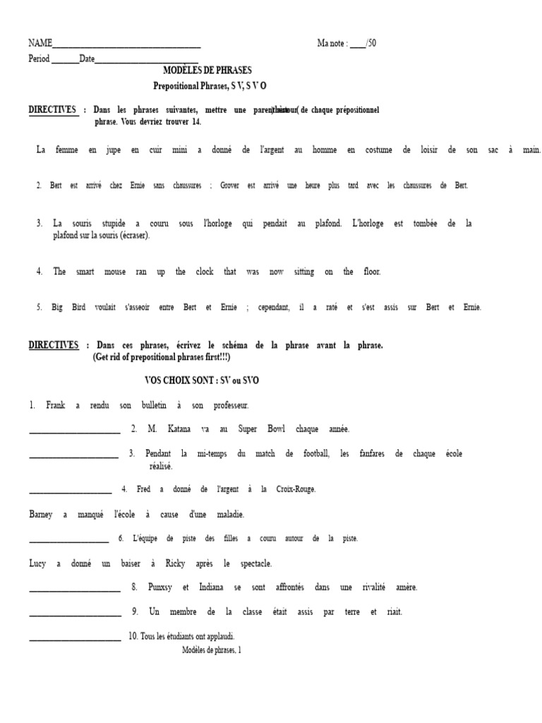 Modèles de phrases et structures grammaticales | PDF | Prédicat ...