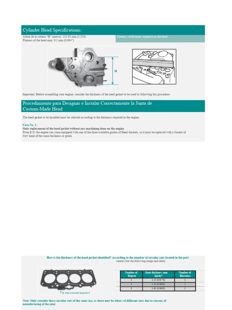 Cylinder Head and Engine Assembly Specs | PDF | Engines | Mechanical ...