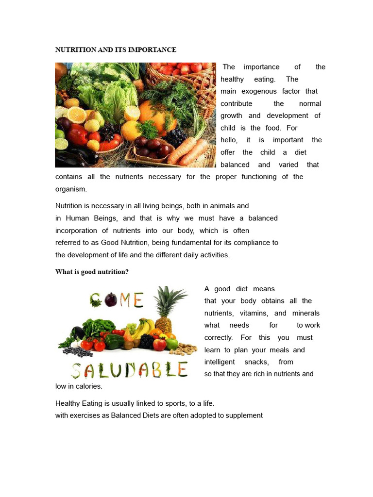 Nutrition and Its Importance | PDF | Nutrition | Diet & Nutrition