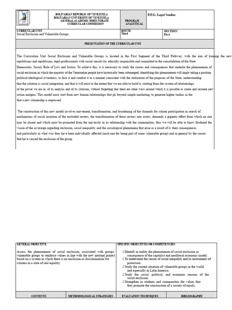 Social Exclusion and Vulnerable Groups | PDF | Venezuela | Social Exclusion