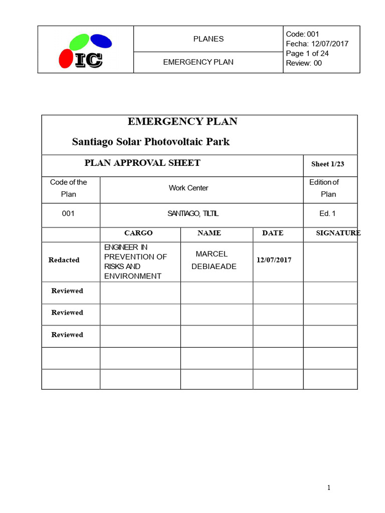 Emergency Plan for Santiago Solar Park | PDF | Earthquakes | Tsunami