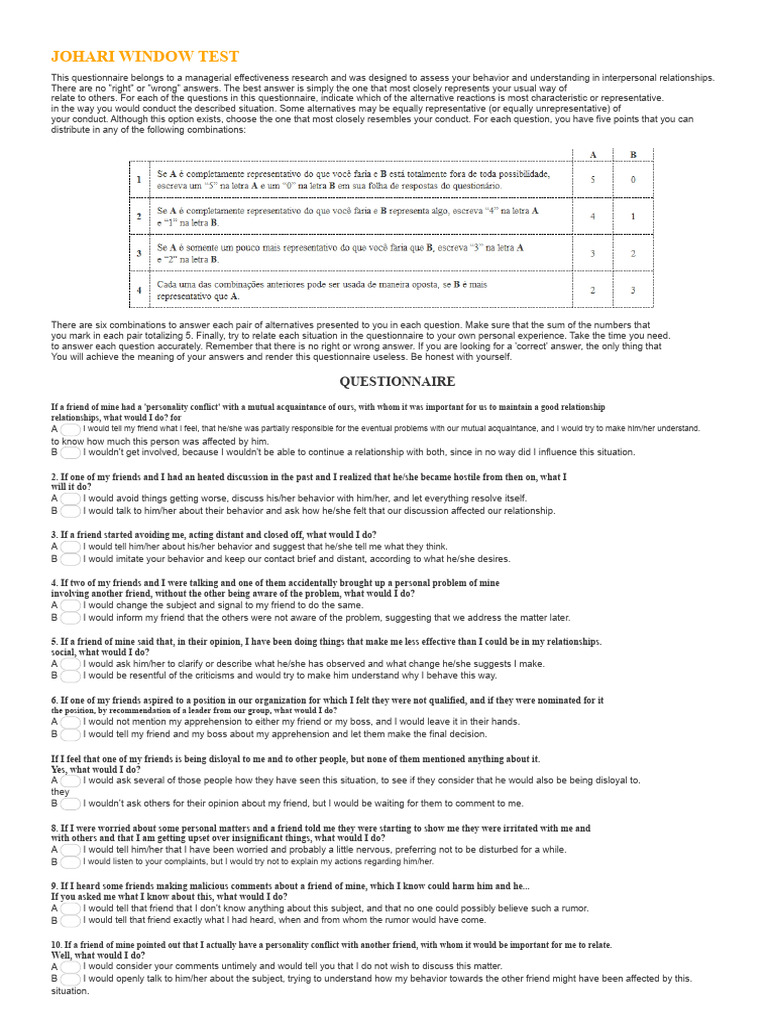 Johari Window Test - Tiger Eye | PDF | Questionnaire | Behavioural Sciences