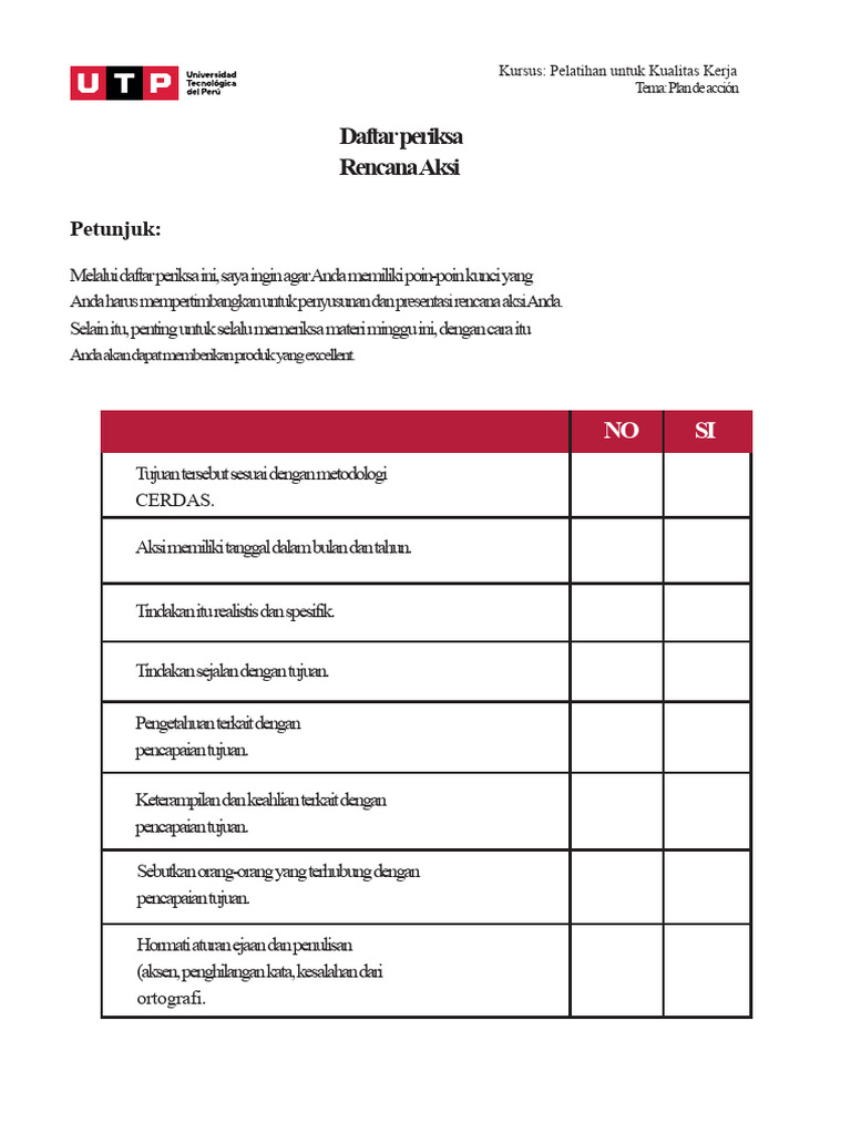 S10_Format_List checklist-Action plan (1) | PDF