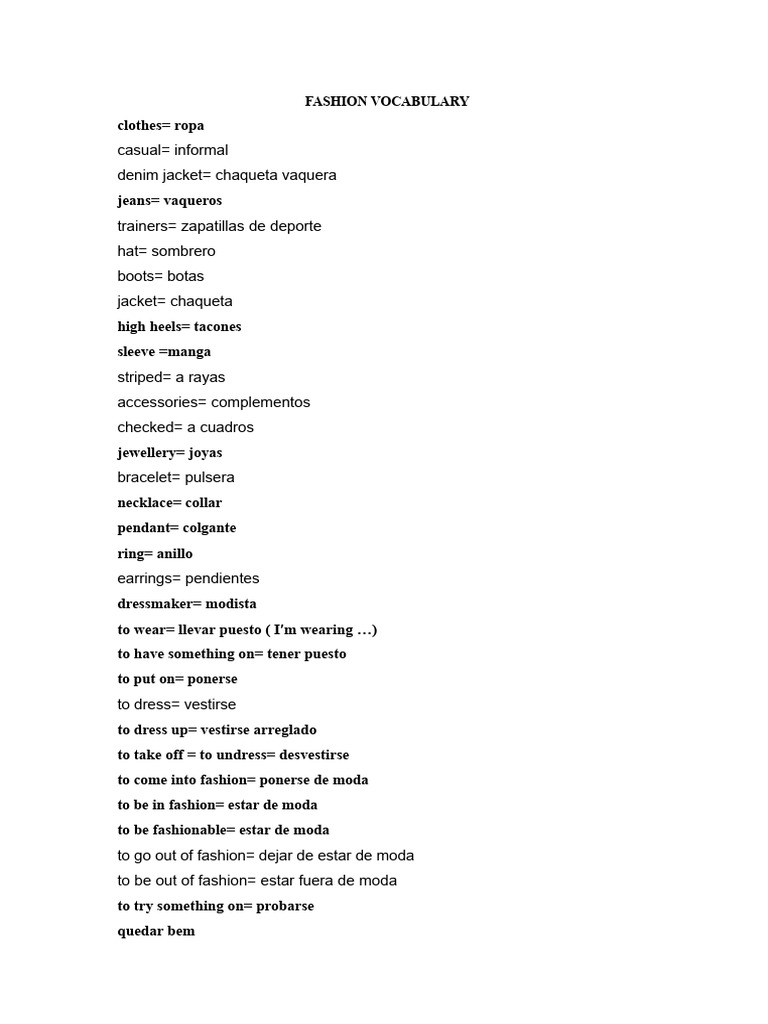 Vocabulário de Moda | PDF