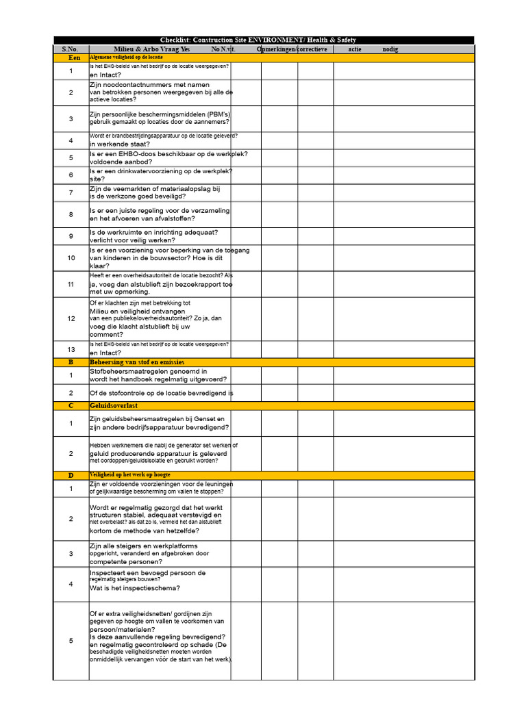Checklist Bouwplaats | PDF
