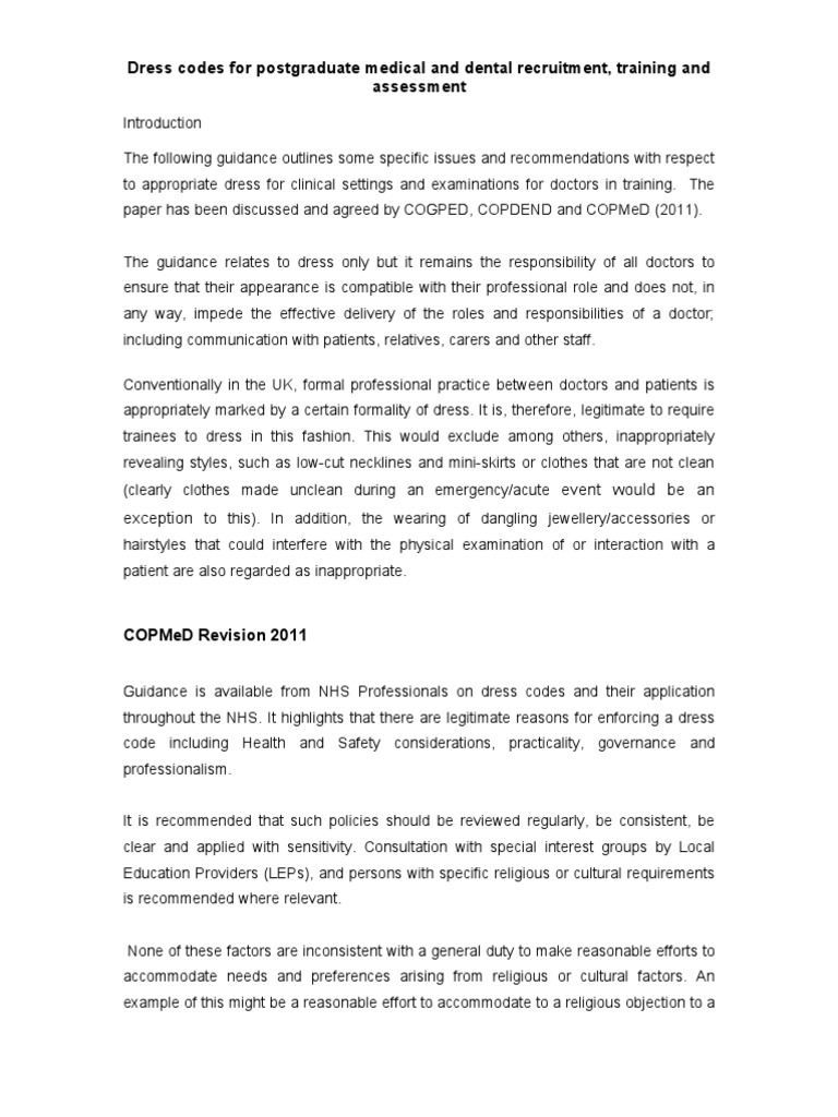 Dress Code Guidelines for Medical Trainees | PDF | Clothing | Physical ...