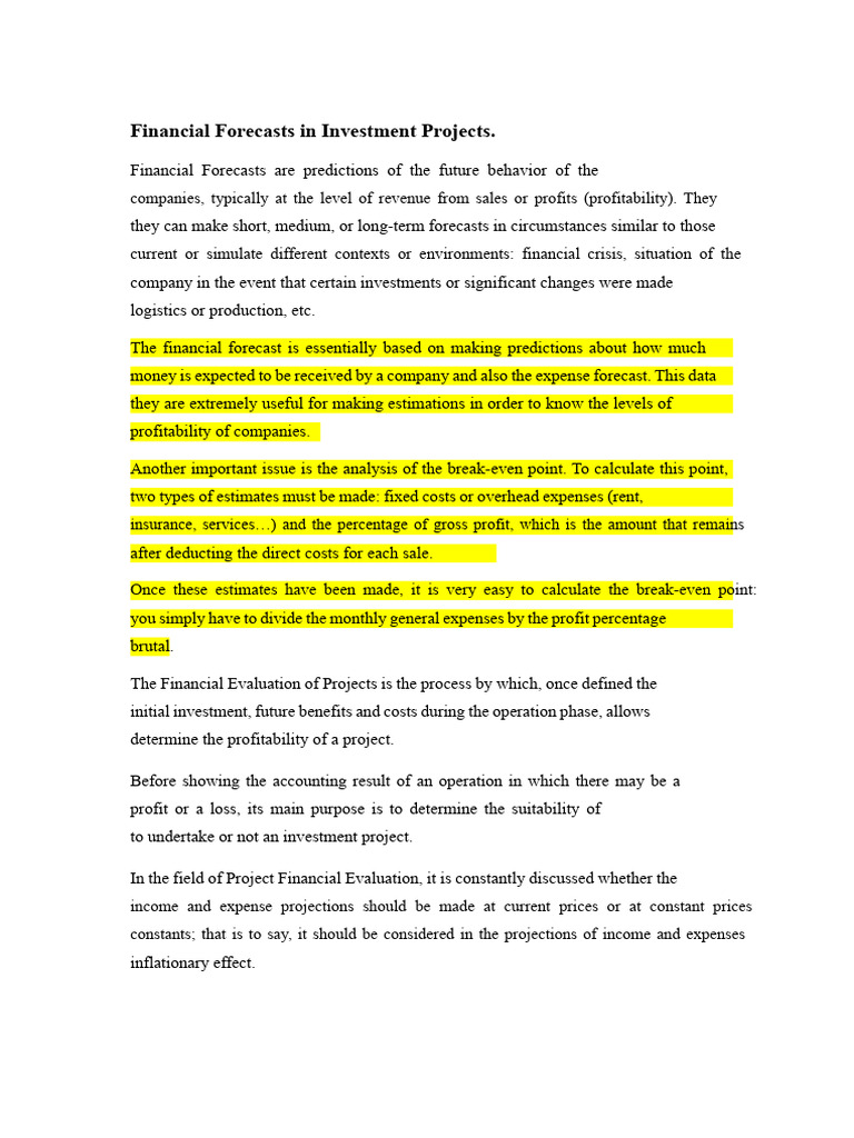 Financial Forecasts in Investment Projects | PDF | Investing | Expense