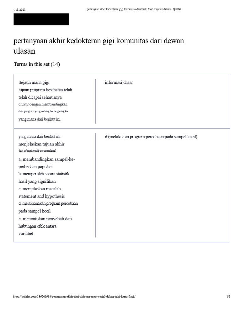 Pertanyaan Akhir Kedokteran Gigi Komunitas Dari Kartu Uji Ulang _ Quizlet | PDF