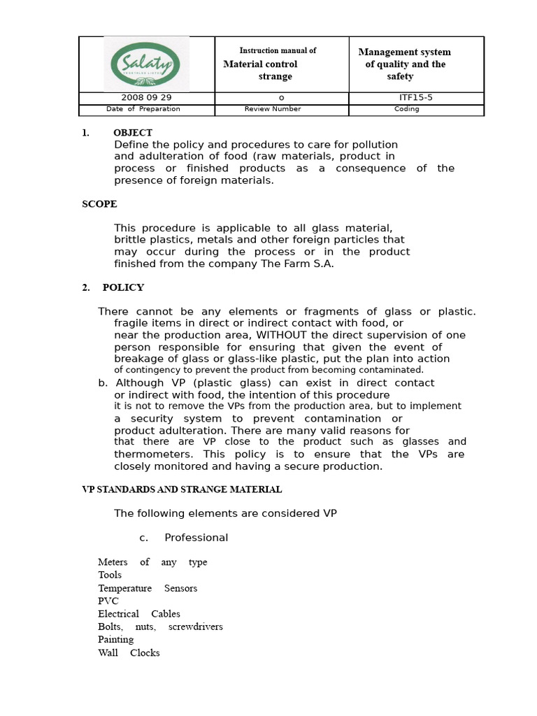 5 Control of Foreign Material | PDF | Glasses