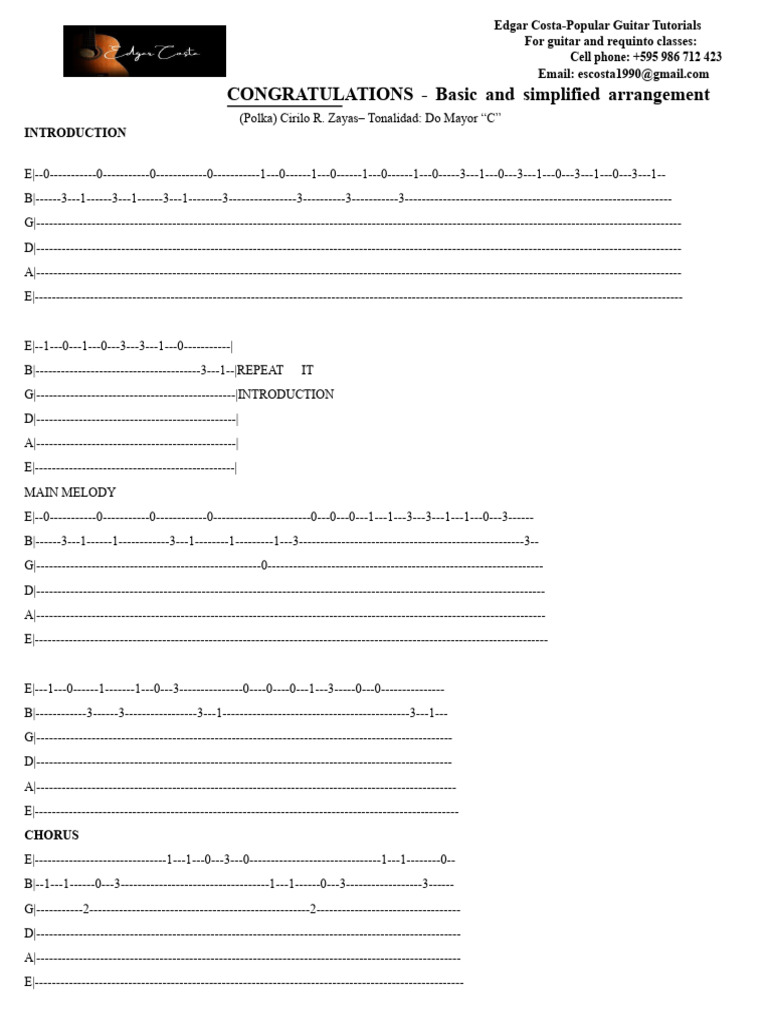 Polka Guitar Tutorial: "Congratulations" | PDF | Musicology | Musical ...