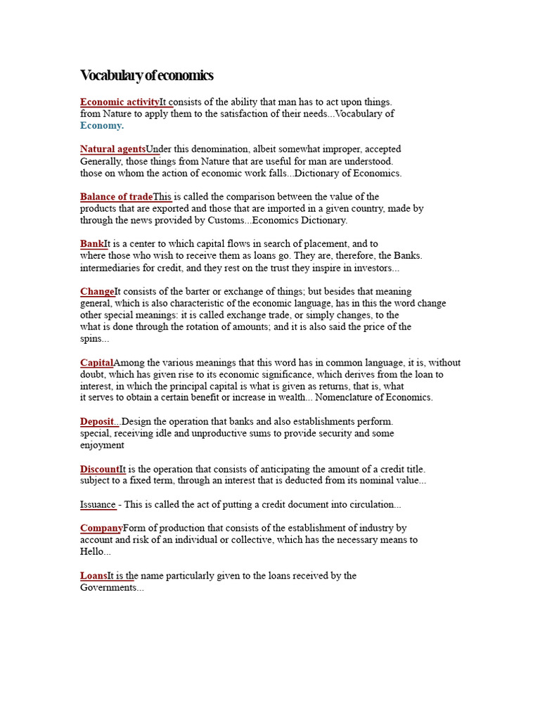 Essential Economics Vocabulary Guide | PDF | Interest | Economics