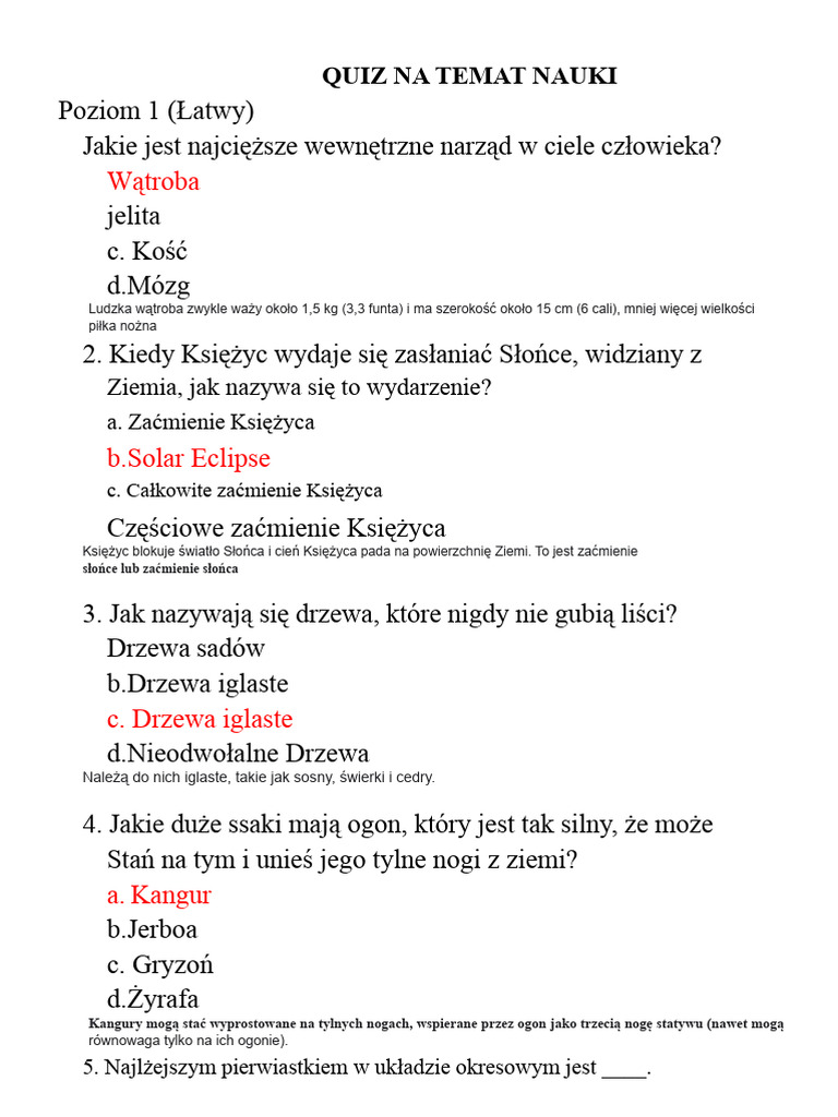 QUIZ NAUKOWY BEEEEEEEEEEEEEEEEE okej, zaktualizowane | PDF