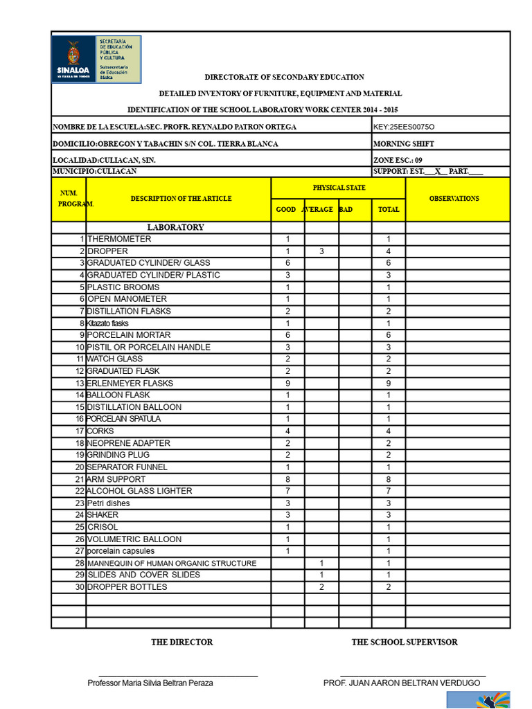 Laboratory Inventory 2014 - 2015 | PDF