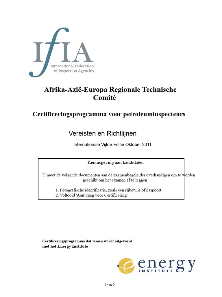 IFIA Petroleum Inspecteur Certificeringsprogramma | PDF
