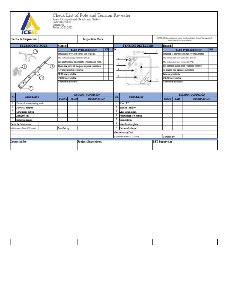 RG-SST-21 Checklist For Pole and Voltage Tester | PDF | Electricity ...