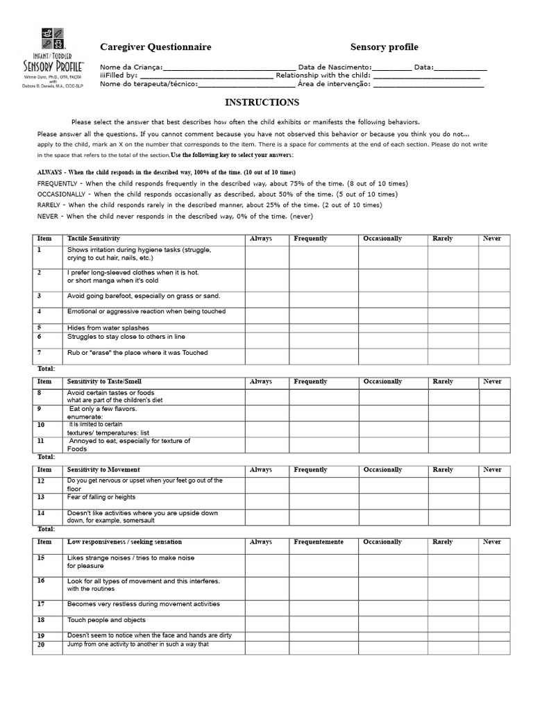 Sensory Profile - Questionnaire | PDF | Hearing | Perception