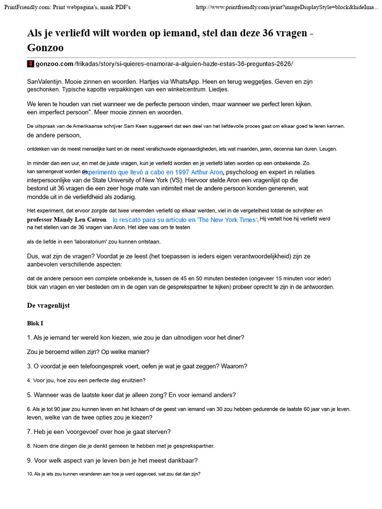 36 Vragen Om Verliefd Te Worden | PDF