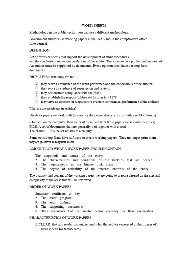 WORKING PAPERS | PDF | Audit