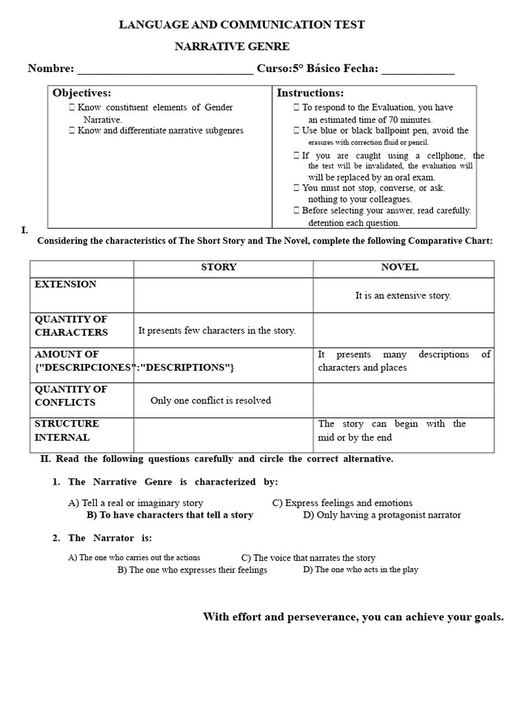 Narrative Genre Test 5TH Grade | PDF | Narrative | Genre