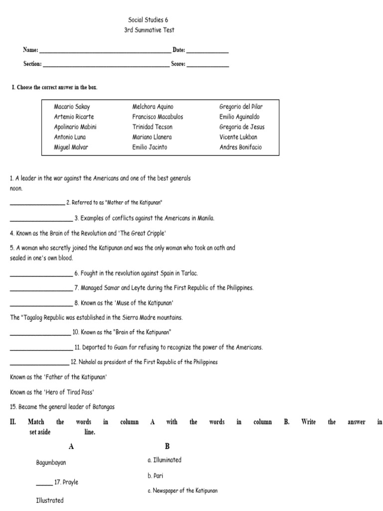 Social Studies 6: 3rd Summative Test | PDF | Philippines | Spanish East ...