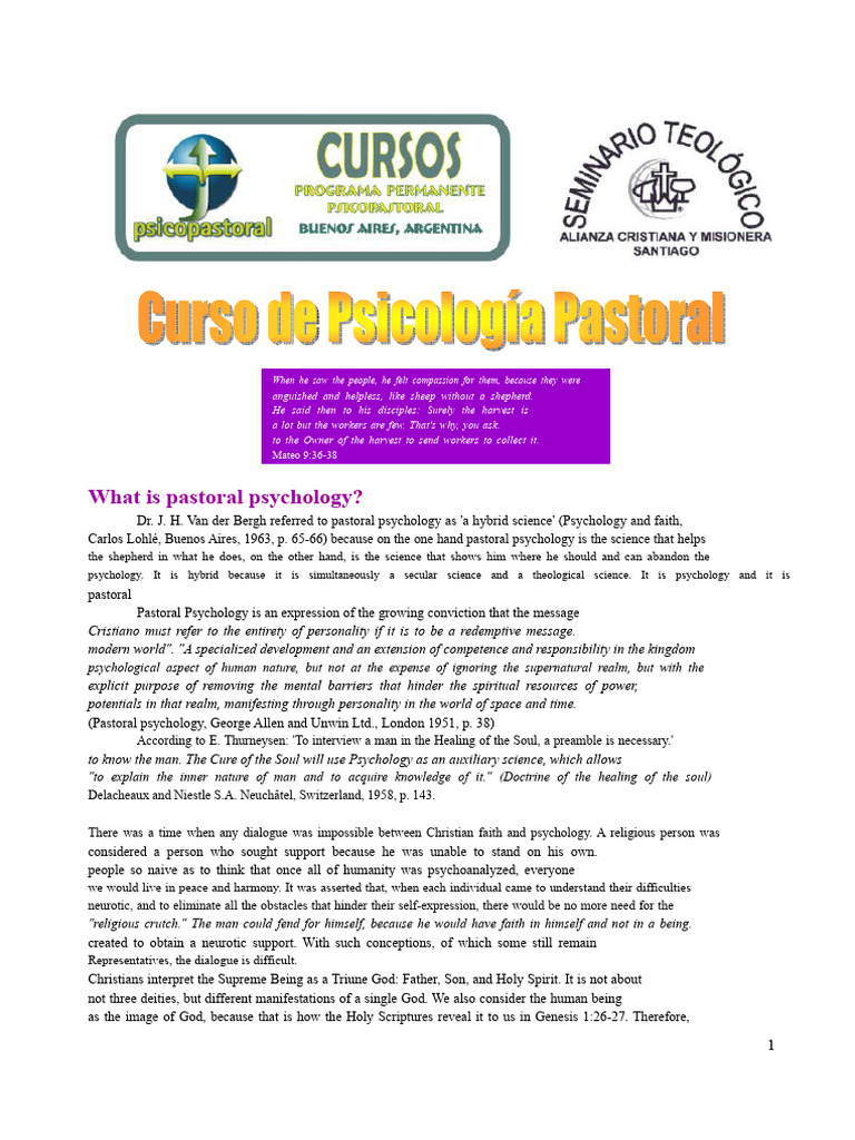 Understanding Pastoral Psychology Course | PDF | God | Faith