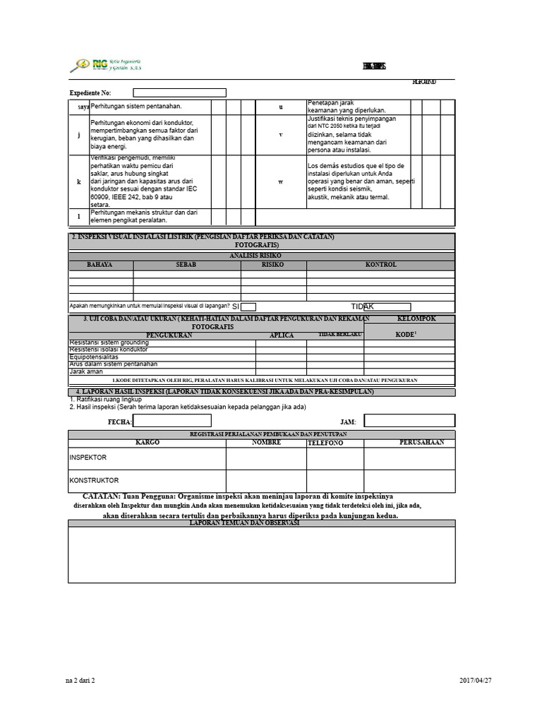 RIG-FO-001 V10 NOTA INSPEKSI.xlsm | PDF