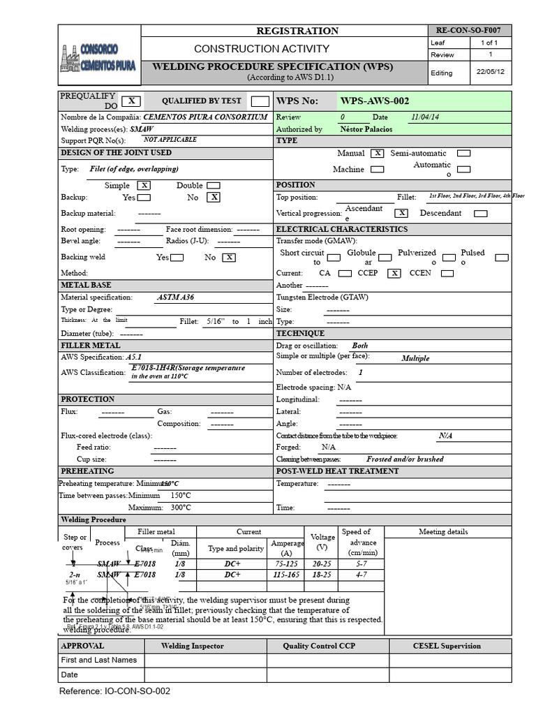 WPS Aws 002 | PDF | Welding | Construction