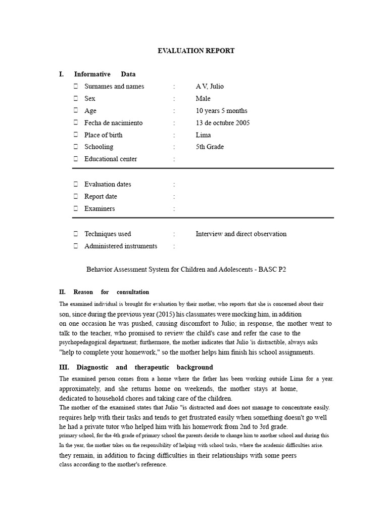 Basc Report | PDF | Social Skills | Learning
