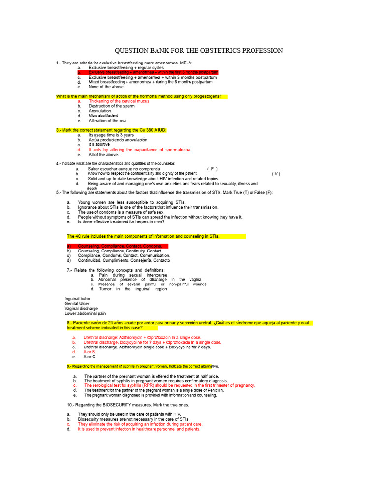 Question Bank for the Obstetrics Profession 1 (2) | PDF | Sexually ...