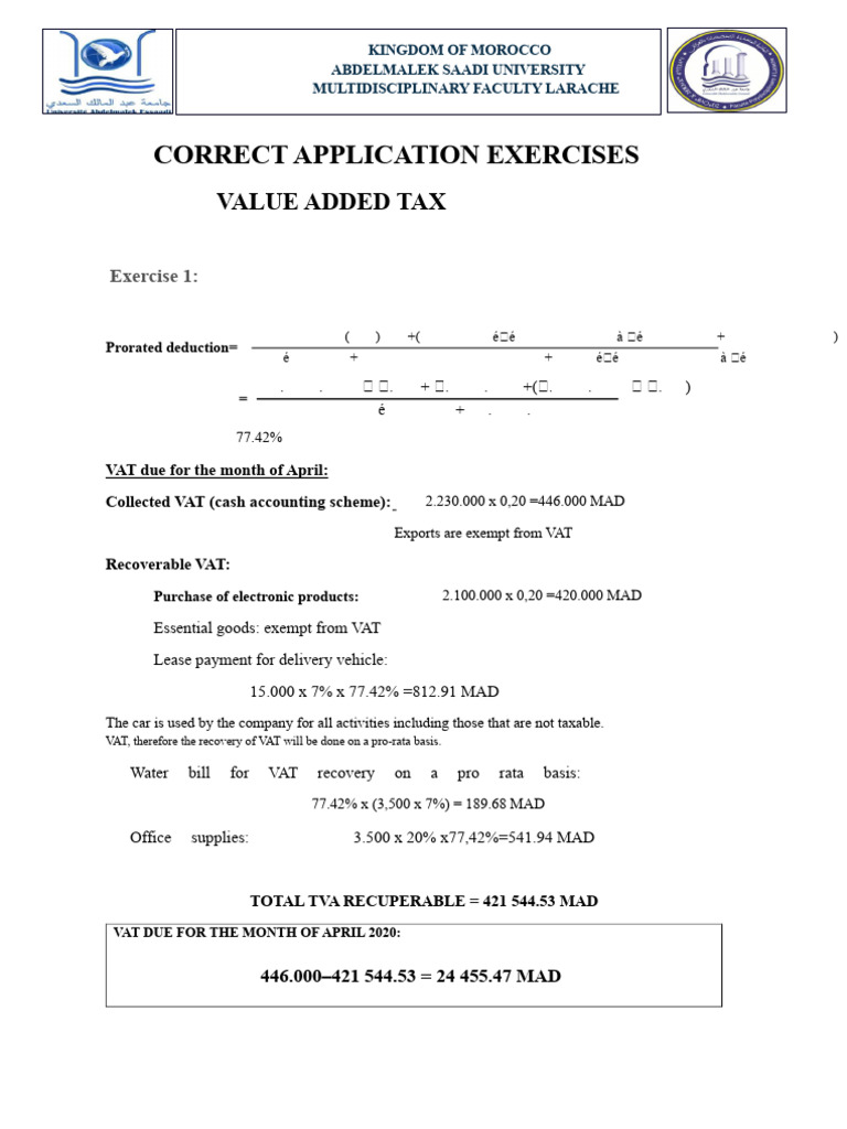 CORRECT VAT EXERCISES_db3295582ebb00e0a30cdd13c5c157be | PDF | Value ...