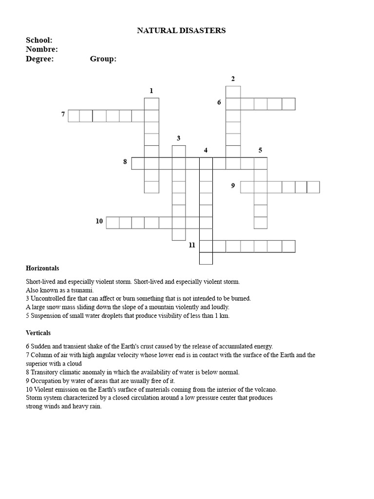 Crossword Natural Disasters Without Answers | PDF