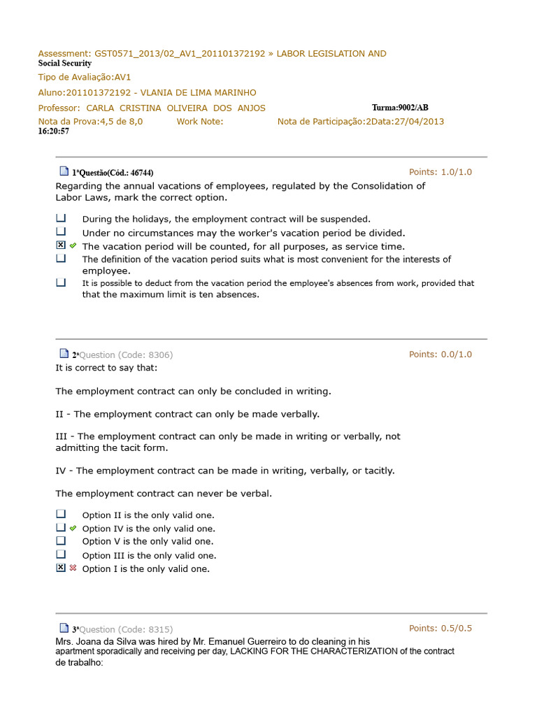 Labor and Social Security Legislation - Av1 | PDF | Employment ...