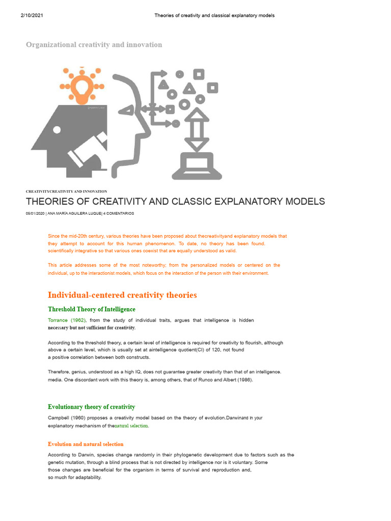 Theories of creativity and classical explanatory models | PDF | Creativity | Intelligence