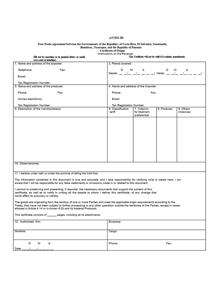 Certificate of Origin Tlc Panama | PDF | Identity Document | Treaty