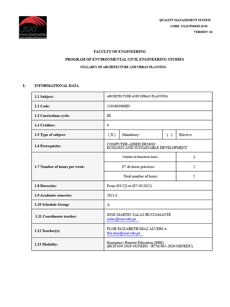 Syllabus 2021-I ARCHITECTURE AND URBANISM A | PDF | Learning | Knowledge