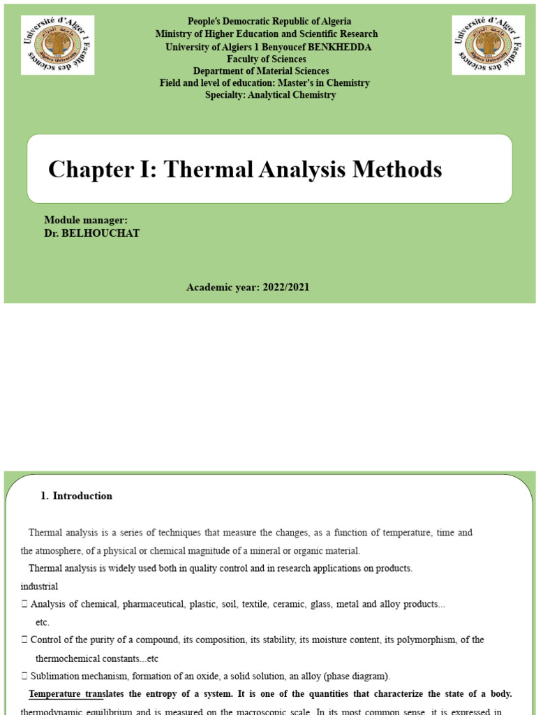 Chapter I - Thermal Analysis | PDF | Differential Scanning Calorimetry ...