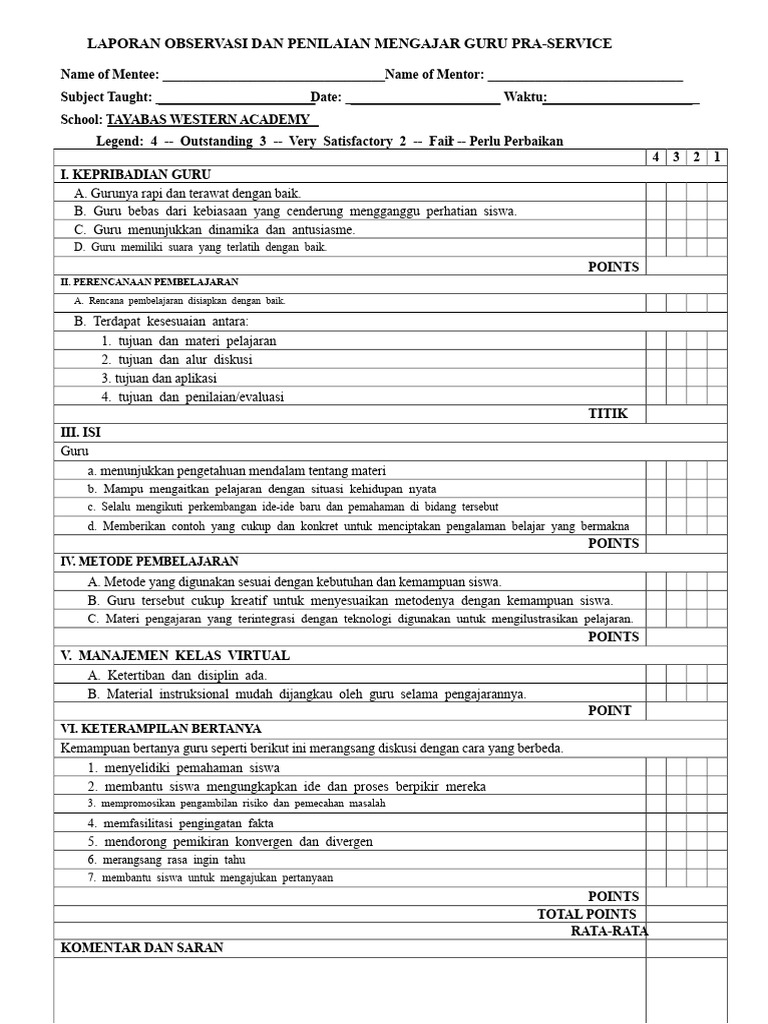 Penilaian Mengajar Guru Pra-Service | PDF