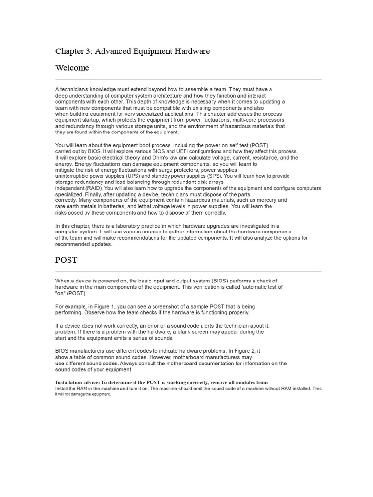 Chapter 3 Advanced Equipment Hardware | PDF | Bios | Central Processing Unit