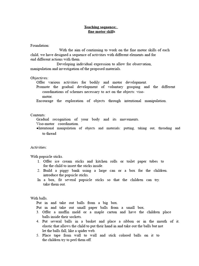 Fine Motor Skills Planning | PDF