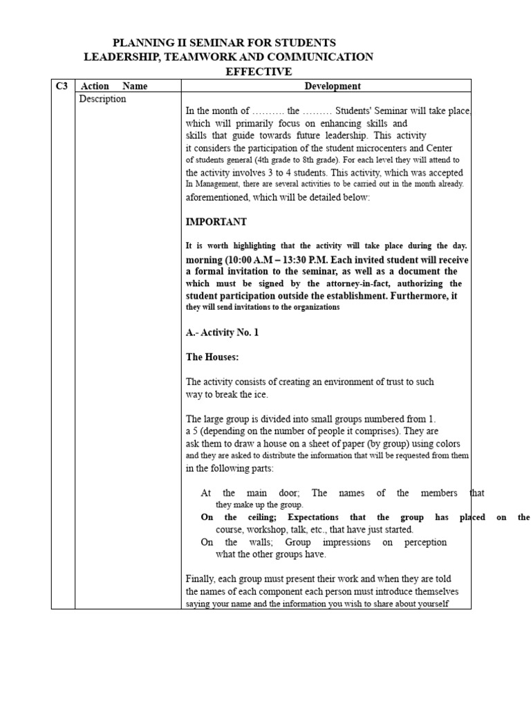 Example of A School Seminar Plan For Students | PDF | Leadership ...